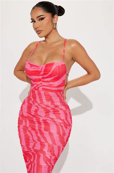 Melina Mesh Midi Dress Pinkcombo Fashion Nova