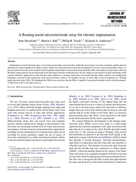 Pdf A Floating Metal Microelectrode Array For Chronic Implantation