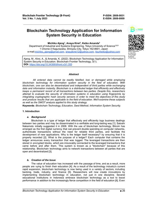 Pdf Blockchain Technology Application For Information System Security In Education