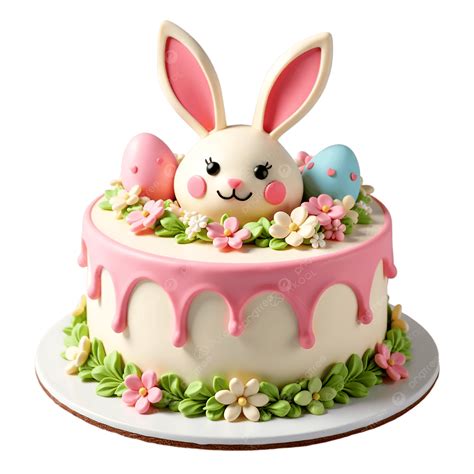 Fluffy Bunny Birthday Cake Clipart Illustration Pastel Easter With