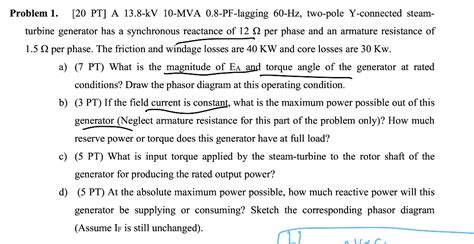 Solved Problem Pt A Kv Mva Pf Lagging Hz Two