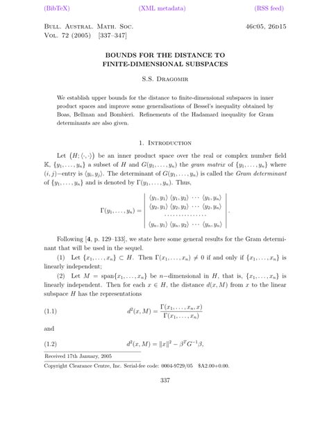 Pdf Bounds For The Distance To Finite Dimensional Subspaces