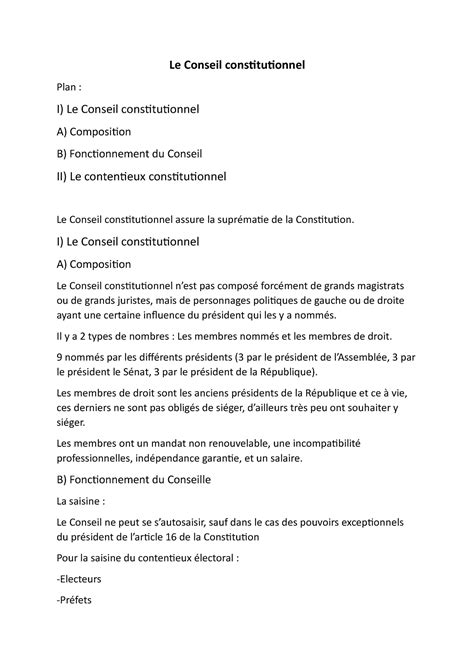 Le Conseil Constitutionnel I Le Conseil Constitutionnel A