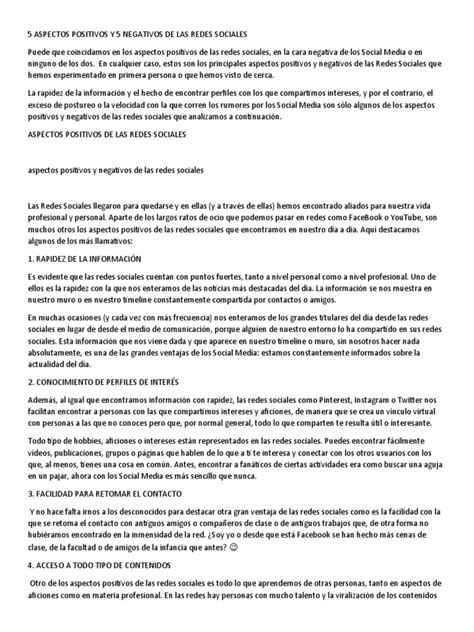 5 Aspectos Positivos Y 5 Negativos De Las Redes Sociales Pdf
