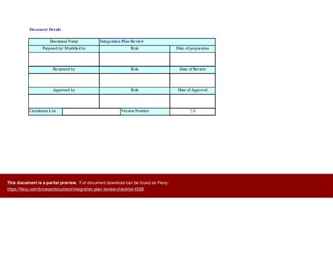 Integration Plan Review Checklist Template Excel XLS