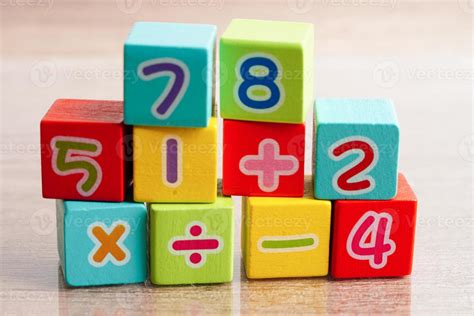 Number Wood Block Cubes For Learning Mathematic Education Math Concept