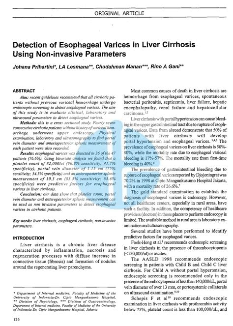 Pdf Detection Of Esophageal Varices In Liver Cirrhosis Using Non Invasive Parameters