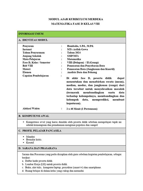 Modul Ajar Jangkauan Dan Kuartil Pdf