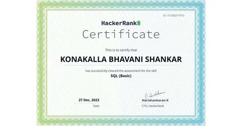 Bhavani Shankar Konakalla On Linkedin Hackerrank Skill Certificate