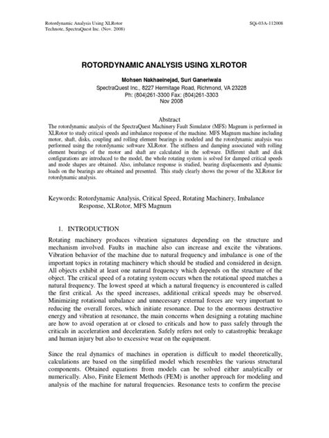 Pdf Rotor Dynamic Analysis Using Xl Rotor Dokumentips