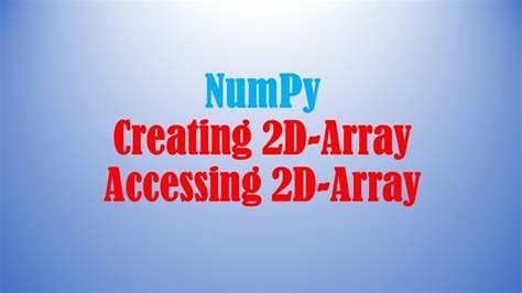 NumPy D Arrays YouTube
