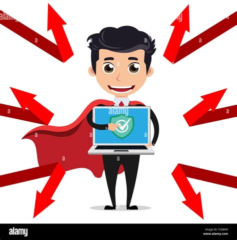 Computer Programmer Vector Character Cyber Security Technician Posing Like Hero Holding Laptop