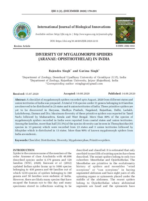 Pdf Ij 150 Diversity Of Mygalomorph Spiders In India