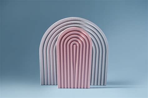 파란색 배경에 회색과 분홍색 아치 다양한 기하학적 모양의 세련된 배경 개념에 대한 스톡 사진 및 기타 이미지 개념 개체