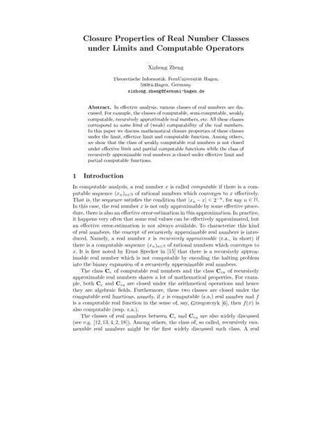 Pdf Closure Properties Of Real Number Classes Under Limits And Computable Operators