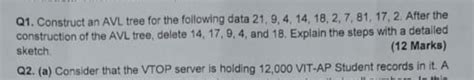 solved q1 construct an avl tree for the following data