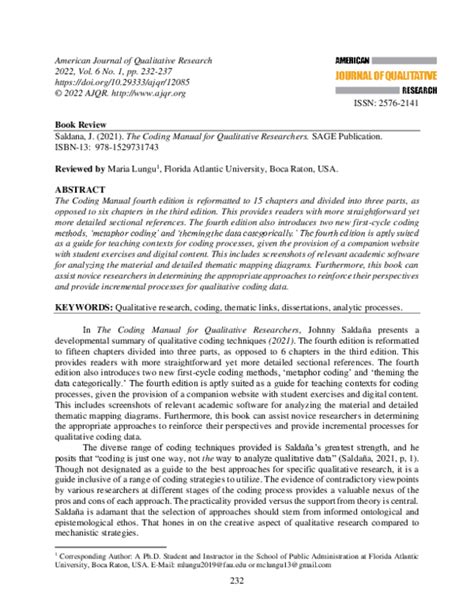 Pdf The Coding Manual For Qualitative Researchers