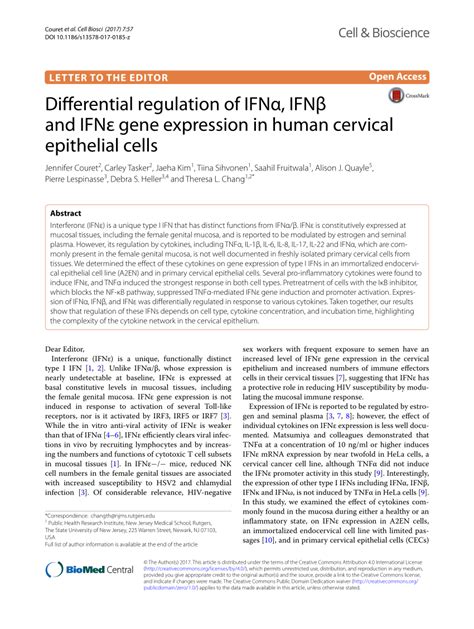 Pdf Differential Regulation Of Ifnα Ifnβ And Ifnε Gene Expression In