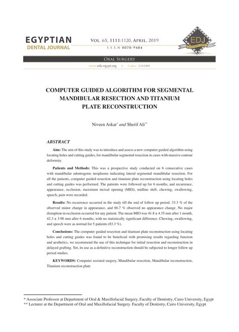 Pdf Computer Guided Algorithm For Segmental Mandibular Resection And Titanium Plate Reconstruction