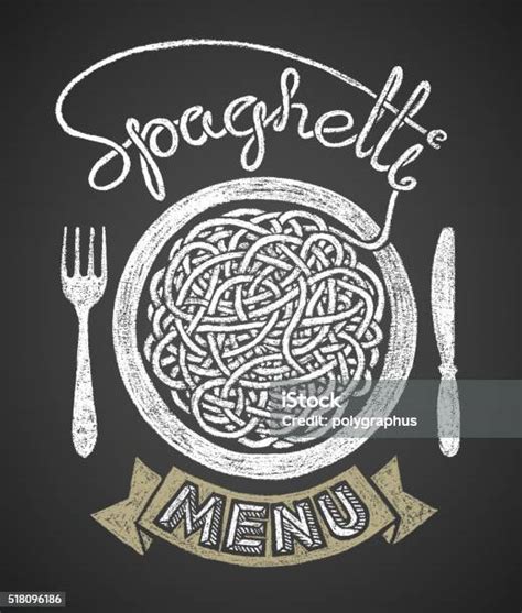 Spaghetti Menu Drawn On Chalkboard向量圖形及更多一筆畫圖片 一筆畫 叉 意大利菜 Istock