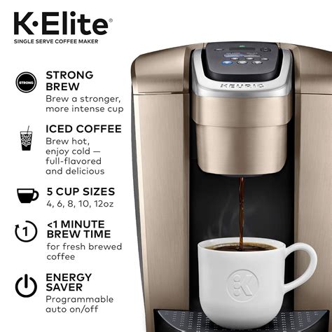 Keurig K Elite Single Serve K Cup Pod Coffee Maker Brushed Gold Single