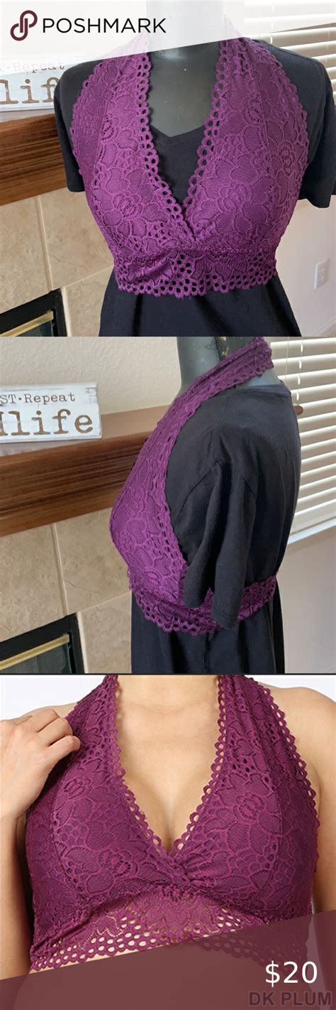 ⭐️host Pick⭐️ New Plus Sized Scalloped Lace Halter Bra Dark Plum 1x And