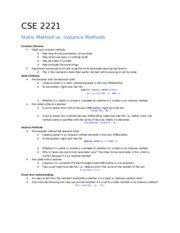 Static And Instance Methods CSE 2221 Static Method Vs Instance Methods Common Features Static