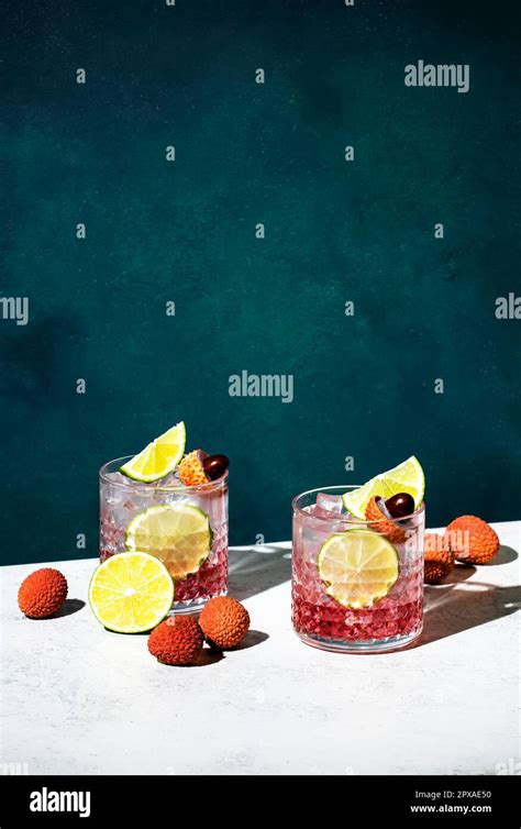 Summer Cocktail Drink Mocktail Or Lemonade With Lychee Lime Juice And