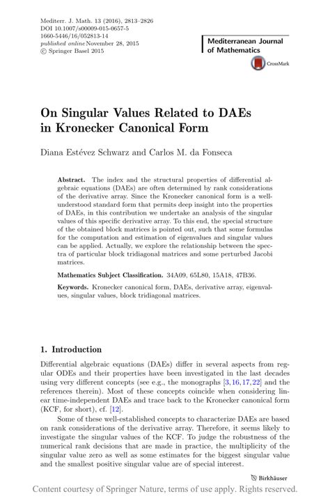 On Singular Values Related To Daes In Kronecker Canonical Form Request Pdf
