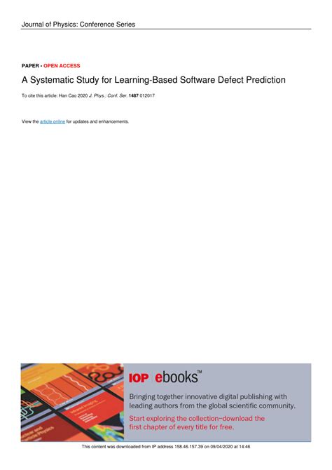 PDF A Systematic Study For Learning Based Software Defect Prediction