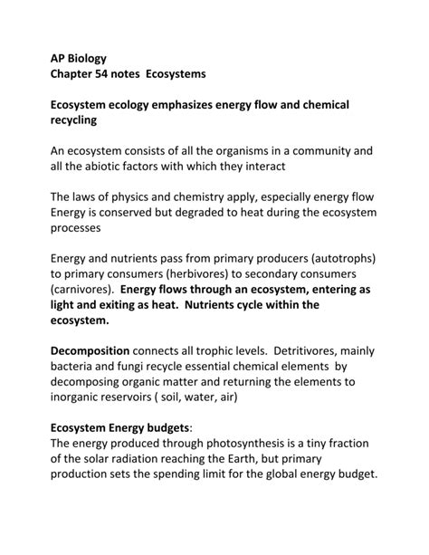Ap Biology Chapter 54 Notes Ecosystems Ecosystem Ecology