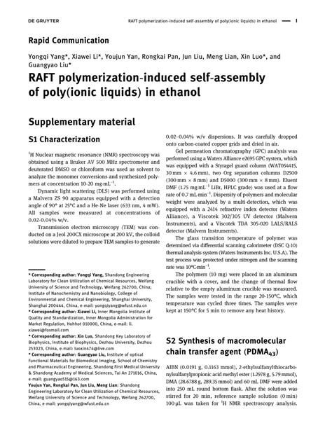Pdf Raft Polymerization Induced Self Assembly Of Polyionic Liquids