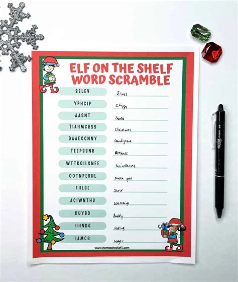 Elf On The Shelf Word Scramble Easy Hard Version