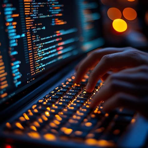 Programming Background With Person Working With Codes On Computer Premium Ai Generated Image