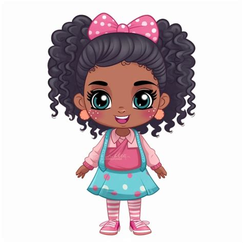 Premium Photo Cartoon Girl With Curly Hair And Pink Dress Generative Ai