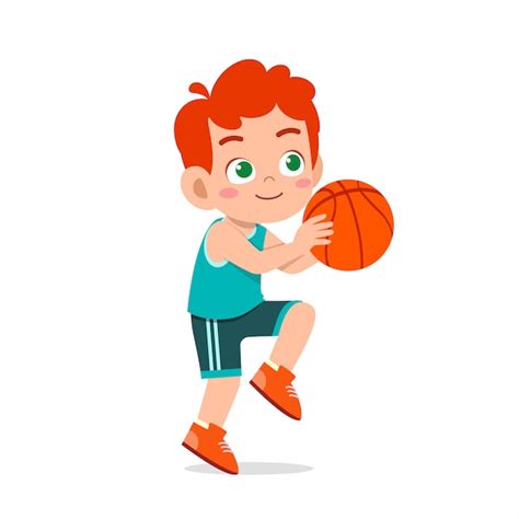 Garoto Bonito Garoto Feliz Jogar Basquete De Trem Vetor Premium