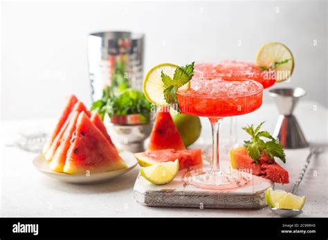 Watermelon Frozen Cocktail Margarita With Fresh Watermelon Lime And