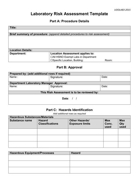 Clinical Laboratory Risk Assessment Template