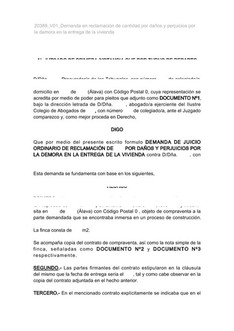 Demanda Por Daños Y Perjuicios Modelo De Reclamación De Cantidad