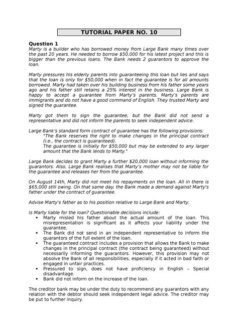 Tut 10 Wk 11 Tut 10 Wk 11 TUTORIAL PAPER NO 10 Question 1