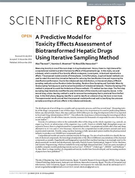 Pdf A Predictive Model For Toxicity Effects Assessment Of Biotransformed Hepatic Drugs Using