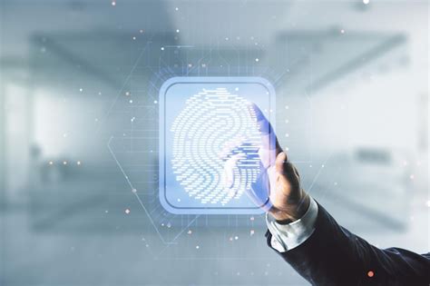 Premium Photo Man Hand Clicks On Abstract Virtual Fingerprint