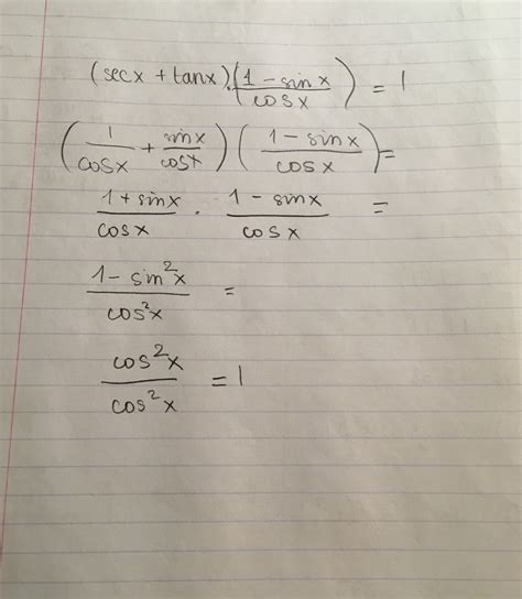 20 Points Trig Proof Secx Tanx 1 Sinx Cosx 1 Brainly
