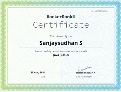 Just Completed The Java Basics Assignment On Hackerrank Sanjaysudhan Sivashunmugam