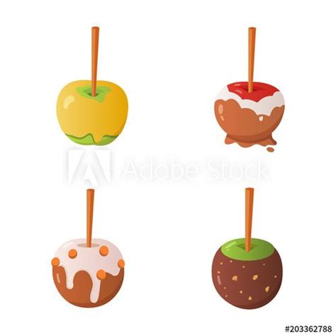 Sweet Caramel And Chocolate Candy Apple Set Vector Illustration In