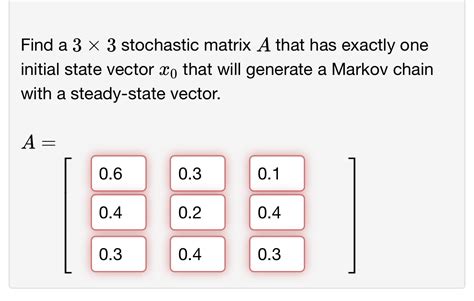 Solved Find A 33 Stochastic Matrix A That Has Exactly One Chegg