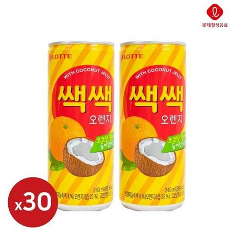 쌕쌕 오렌지 240ml X 30입 1박스 캔음료 과즙 음료수 롯데칠성 코코넛젤리 11203565 티몬