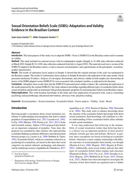 Sexual Orientation Beliefs Sacale Sobs Adaptation And Validity