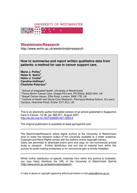 Pdf How To Summarise And Report Written Qualitative Data From
