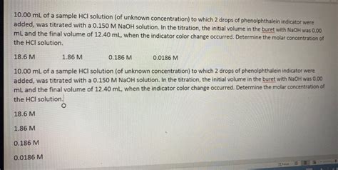 Solved ML Of A Sample HCl Solution Of Unknown Chegg Com